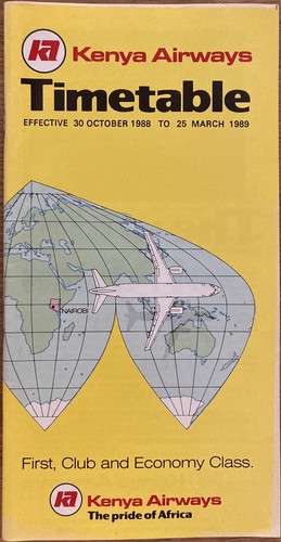 KENYA AIRWAYS TIMETABLE WINTER 1988/89 A310 ROUTE MAP | eBay