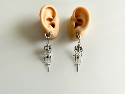 Skull Cluster Dangle Swords Earrings Jewelry Goth Death Satanic Occult ...
