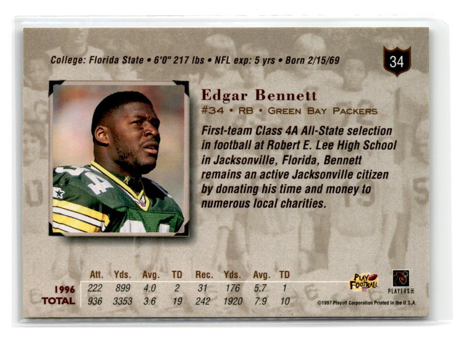 1997-Playoff Absolute Beginnings-#34-Edgar Bennett-Green Bay Packers | eBay