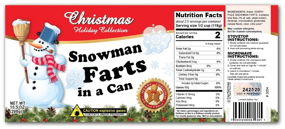 FUNNY CHRISTMAS Soup Chili Fart Can Labels STOCKING STUFFER Joke Gag ...
