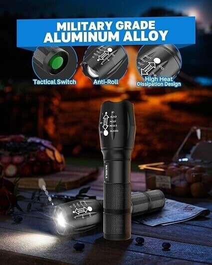 LED Flashlight Bright Torch Light Battery Powered Light Zoom Tactical ...