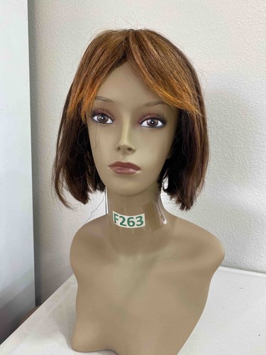 Dark & Med Brown Short Straight Bob Bangs Full Human Hair Wig - Rana | eBay