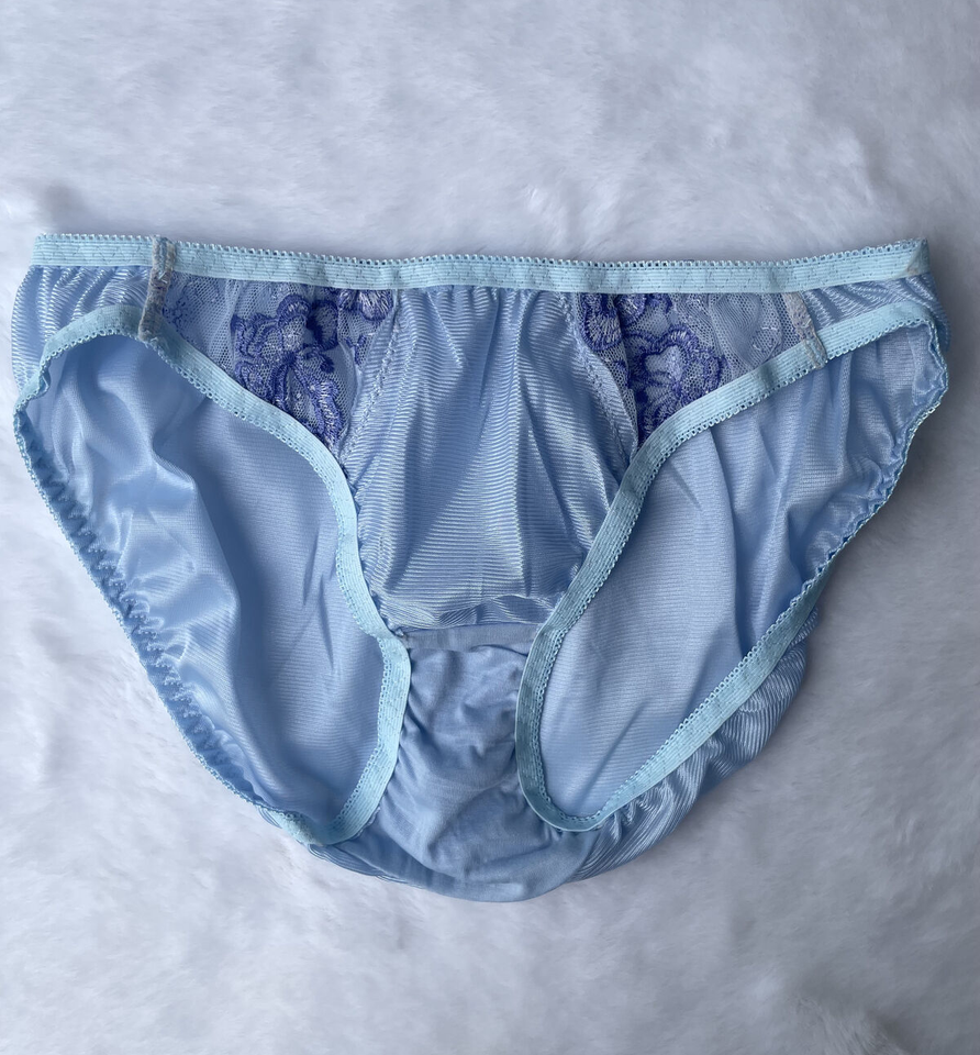 Slippery Blue Nylon Panty Vintage Silky Sissy Bikini Lace Briefs SZ.6 Hip 36-39" | eBay