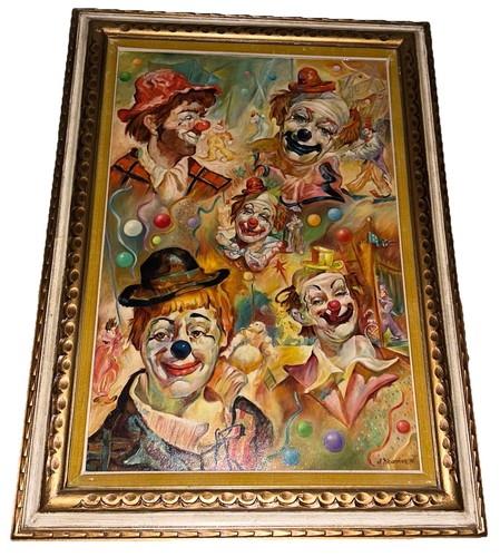Original Oil Painting Stanley Kramer 1970 Hobo Clown Circus 36” X 24 ...