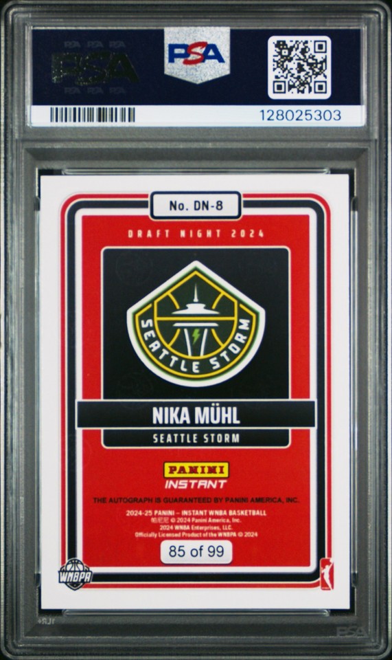PSA 10 2024 Panini Instant WNBA Nika Muhl Draft Night Auto /99 #DN-8 | eBay