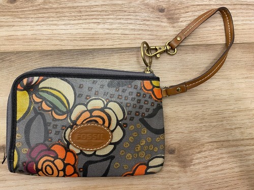 Fossil Canvas Floral Multicolor Wristlet Wallet Zip Closure 6-1/2” X 4 ...