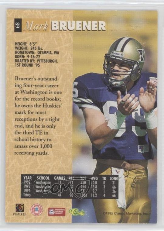1995 Classic 5 Sport Blue Printers Proof /795 Mark Bruener #68 Rookie ...