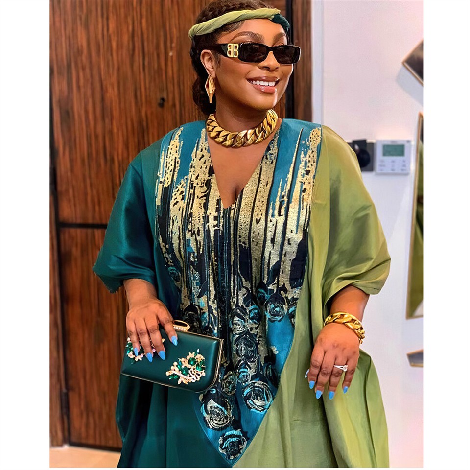 Summer Satin Women African Dashiki Oversize Kaftan Maxi Dress With ...