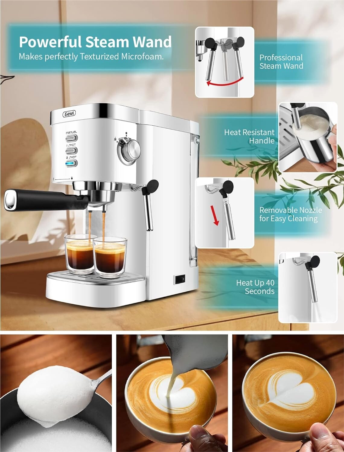 Gevi Espresso Automatic Fast Coffee Maker CappuccinoLatte 20 Bar 12L ...