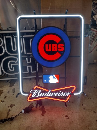 Budweiser Beer Sign NEW Neo Neon Led Light Up Chicago Cubs Baseball Bar ...