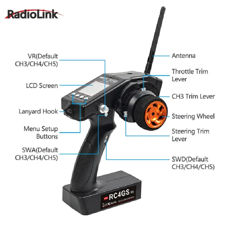 Radiolink RC4GS V3 2.4G 4 Channels RC Radio Transmitter and Receiver ...
