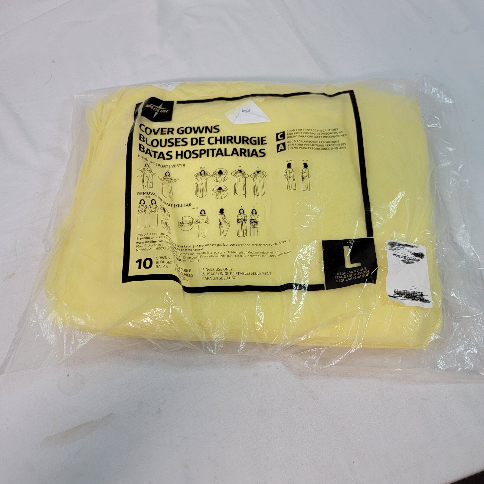 Medline Cover Gowns with Side and Neck Tie Large 10 Pack New in the Bag ...