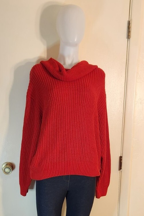 Vintage 1989 St Michael Cowl Shaker Knit Sweater Red … - Gem