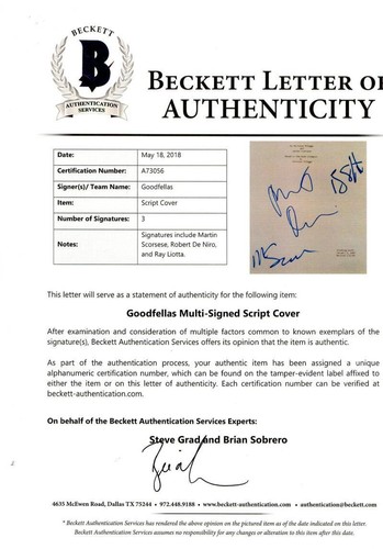 GOODFELLAS CAST SIGNED FULL SCRIPT SCORSESE, DENIRO, LIOTTA, PESCI ...