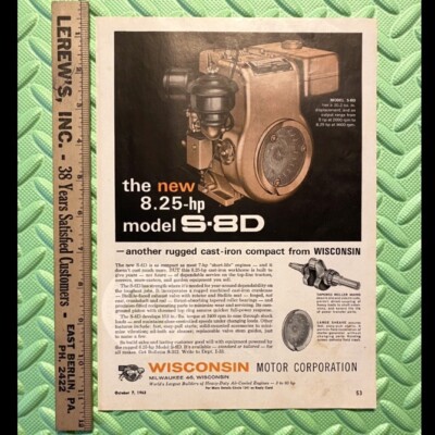 Original 1963 Wisconsin Engines Print Ad. S-8D. S8D. Air-Cooled ...