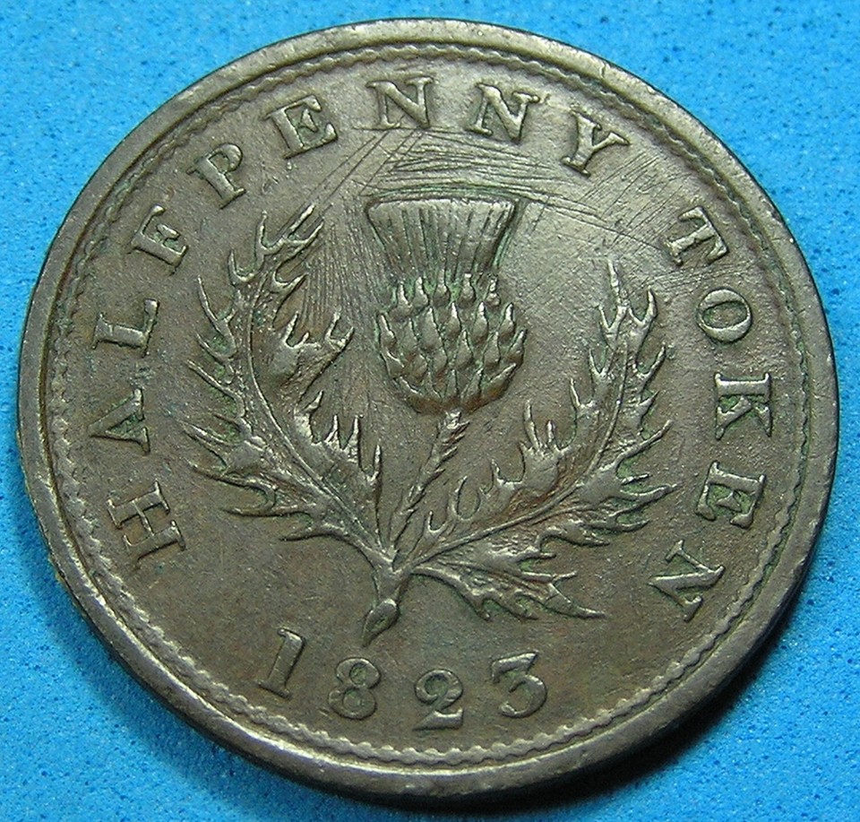 1823 Nova Scotia 1/2 Penny Token Engrailed Edge, 9.1 gr, Free S/H after ...