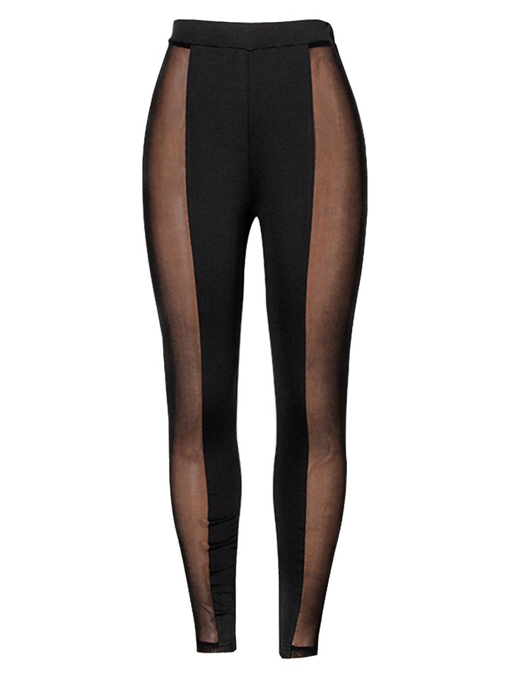 -Sexy Women High Waist Stretchy Skinny Sheer Mesh Leggings Yoga Pants ...