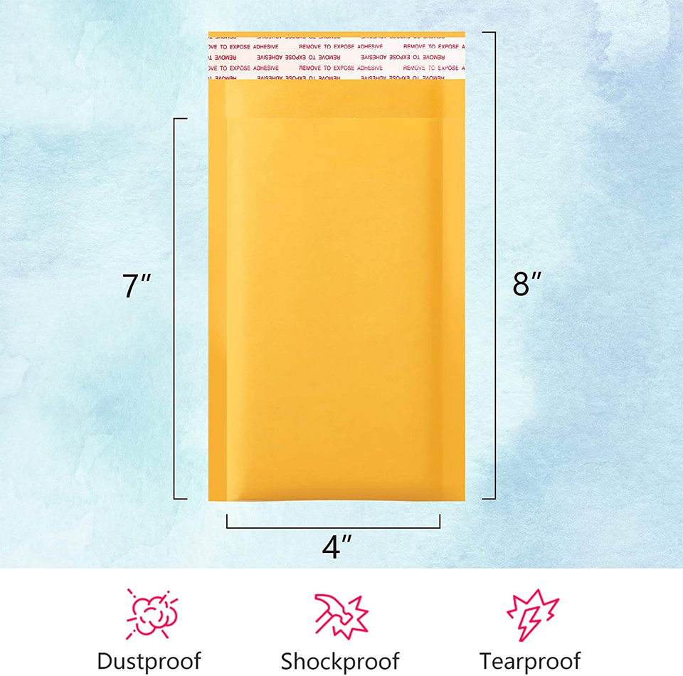 Kraft Bubble Mailers 4x8 Inch 50 Pack Usable Size 4x7 Inch Yellow ...