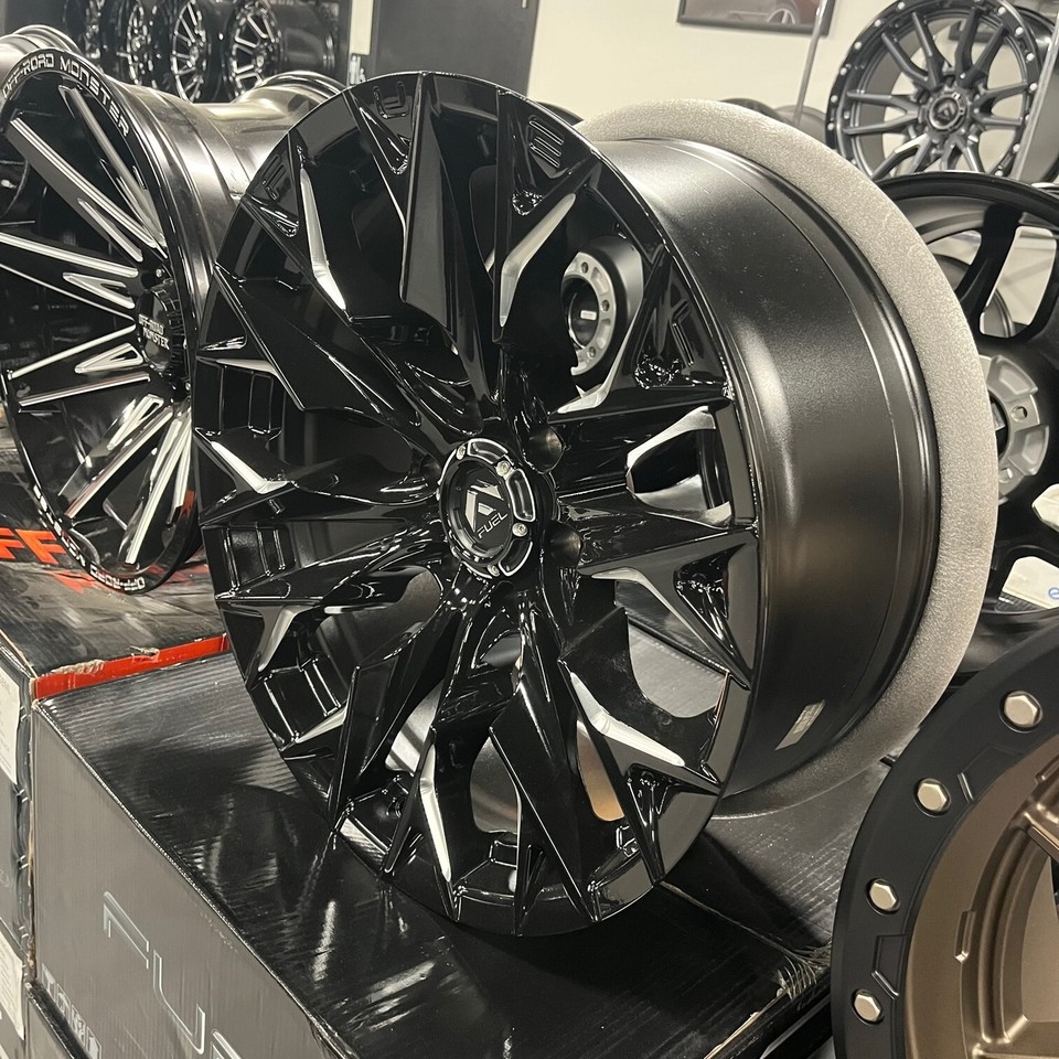 4 Fuel D803 Flame 20x9 6x5.5 Gloss Black Milled Wheels 20" 1mm Rim ...