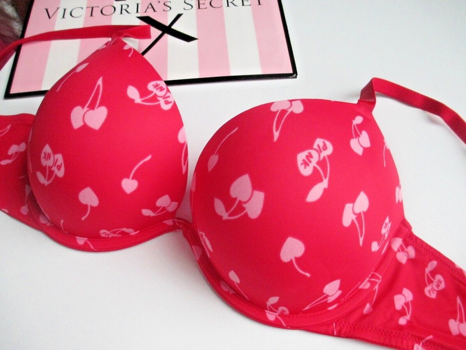 VICTORIA'S SECRET PINK Super Push-Up Bra VS Red Cherries 36C 36D 38B ...