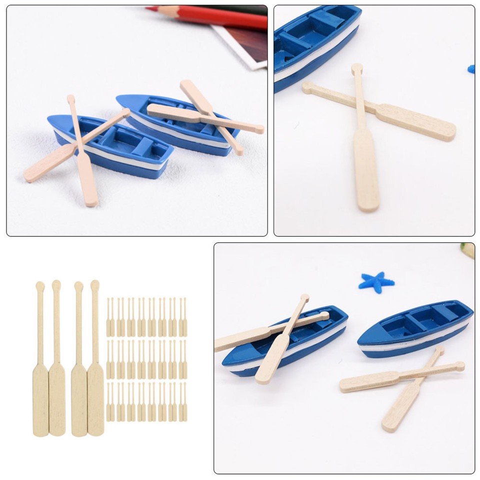 24 Pairs Wooden Mini Oars Beach Micro Landscape Unfinished Indooe Child ...