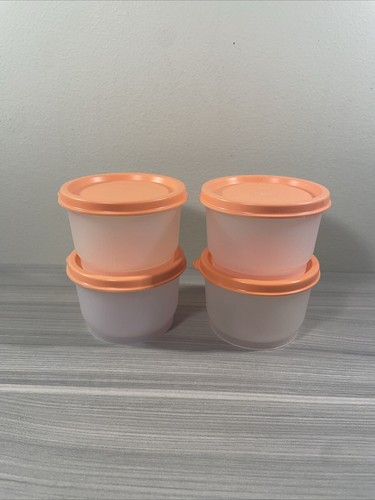 Tupperware Small Snack Cups Clear w/Peach Seals Lids Set of 4 New! | eBay