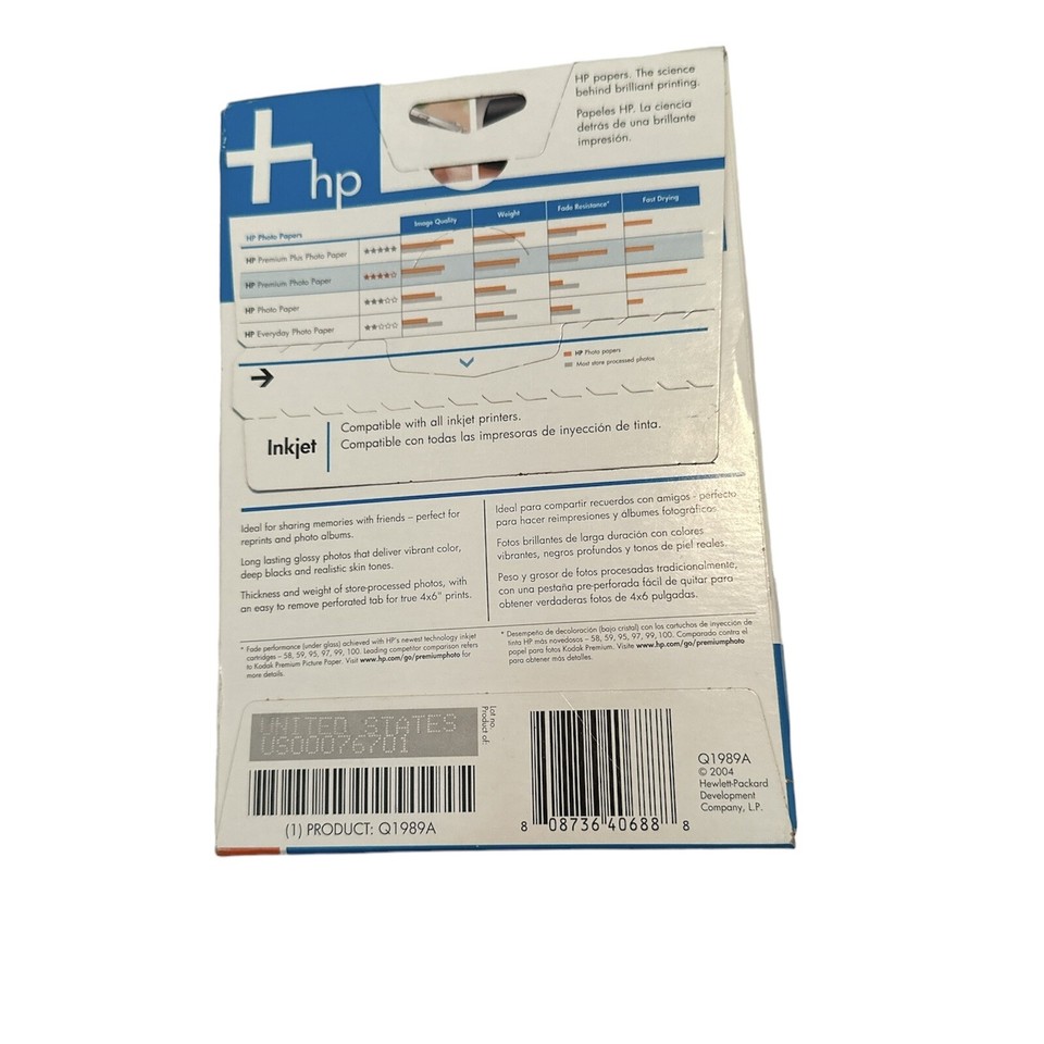 Premium HP Photo Paper Glossy 4" x 6" New Sealed Inkjet 60 Sheets 10mil ...