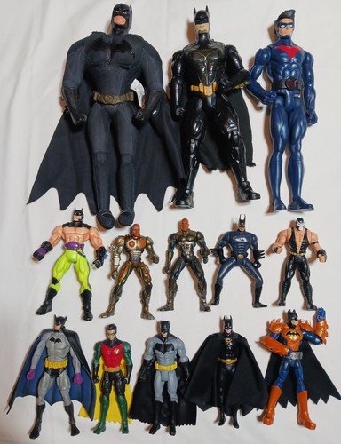 13 Vintage BATMAN & STEEL Action Figures 12" 6" 5.5" BANE Robin Capes ...