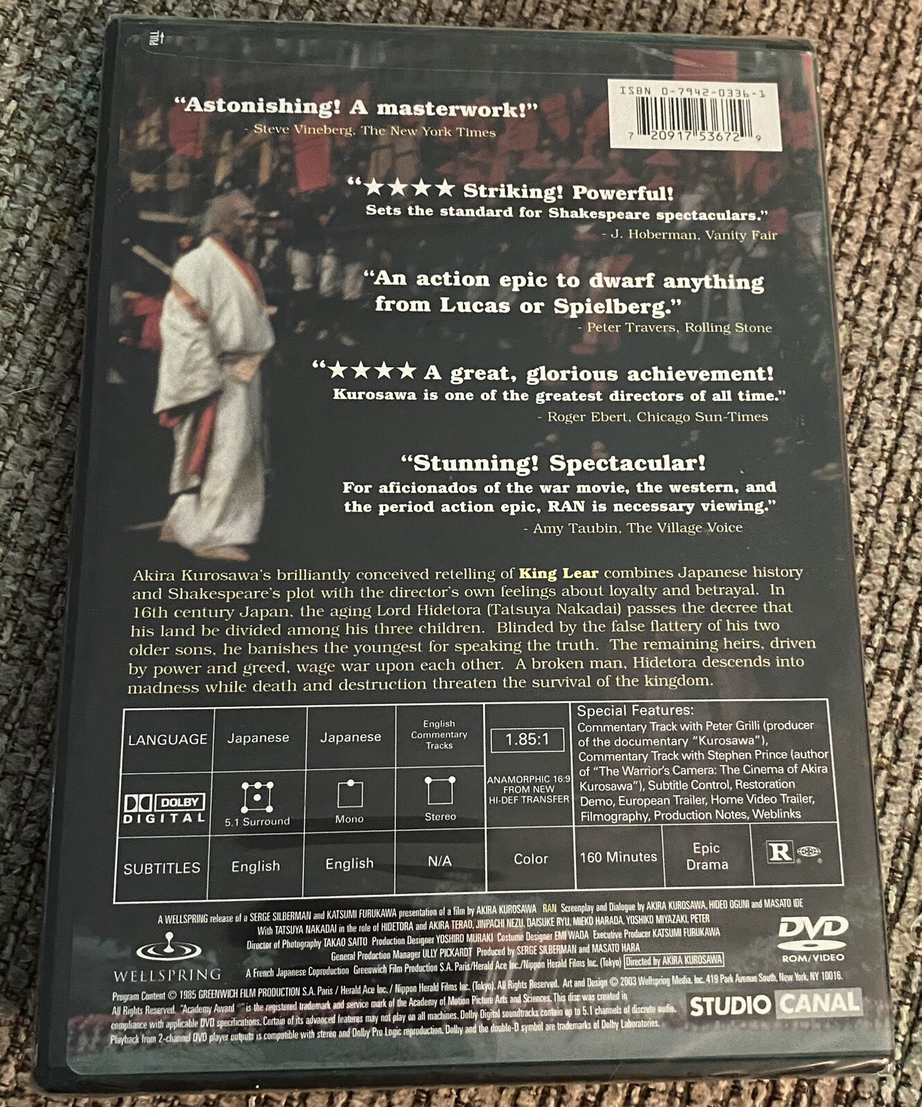 Ran (DVD, 2003, Masterworks Edition Digitally Restored Hi-Def Transfer ...