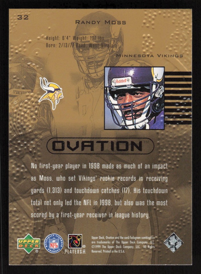 1999 Upper Deck Ovation #32 Randy Moss Card | eBay