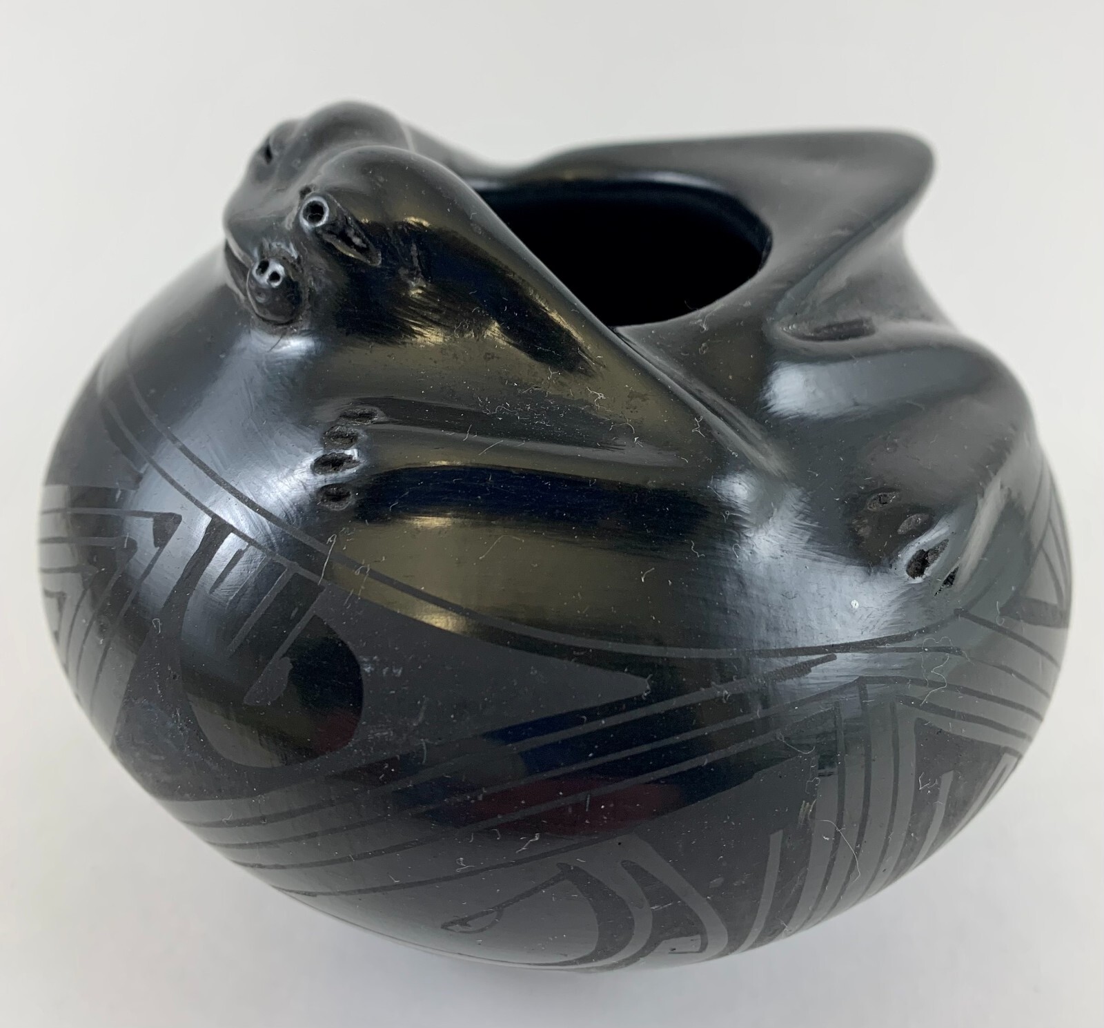 Vintage Mata Ortiz FROG Bowl Black on Black Pottery Signed Samuel ...