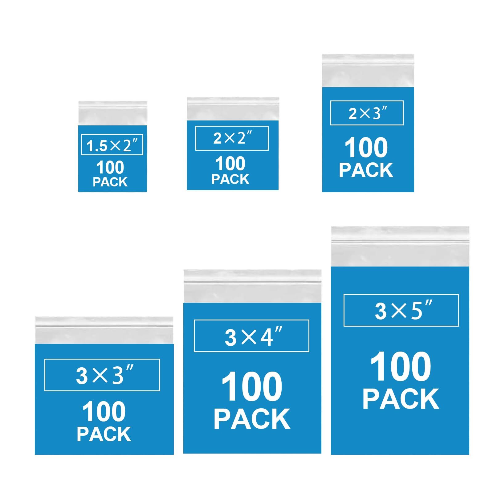 600 Pack Small Plastic Baggies 6 Assorted Sizes. 1.5X2 2X2 2X3 3X3 3X4 ...