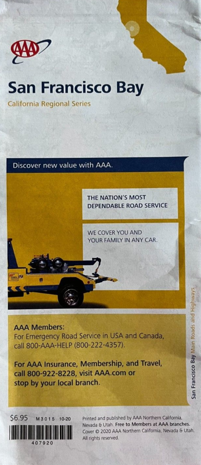 New AAA SAN FRANCISCO BAY AREA CALIFORNIA ROAD MAP Regional Highway ...