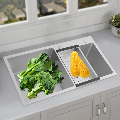 Stainless Kitchen Sink Double Bowl Kitchen Sink Large Capacity + Drain ...