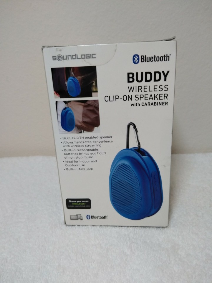Soundlogic Buddy Bluetooth Wireless Clip-On Speaker with Carabiner Blue ...