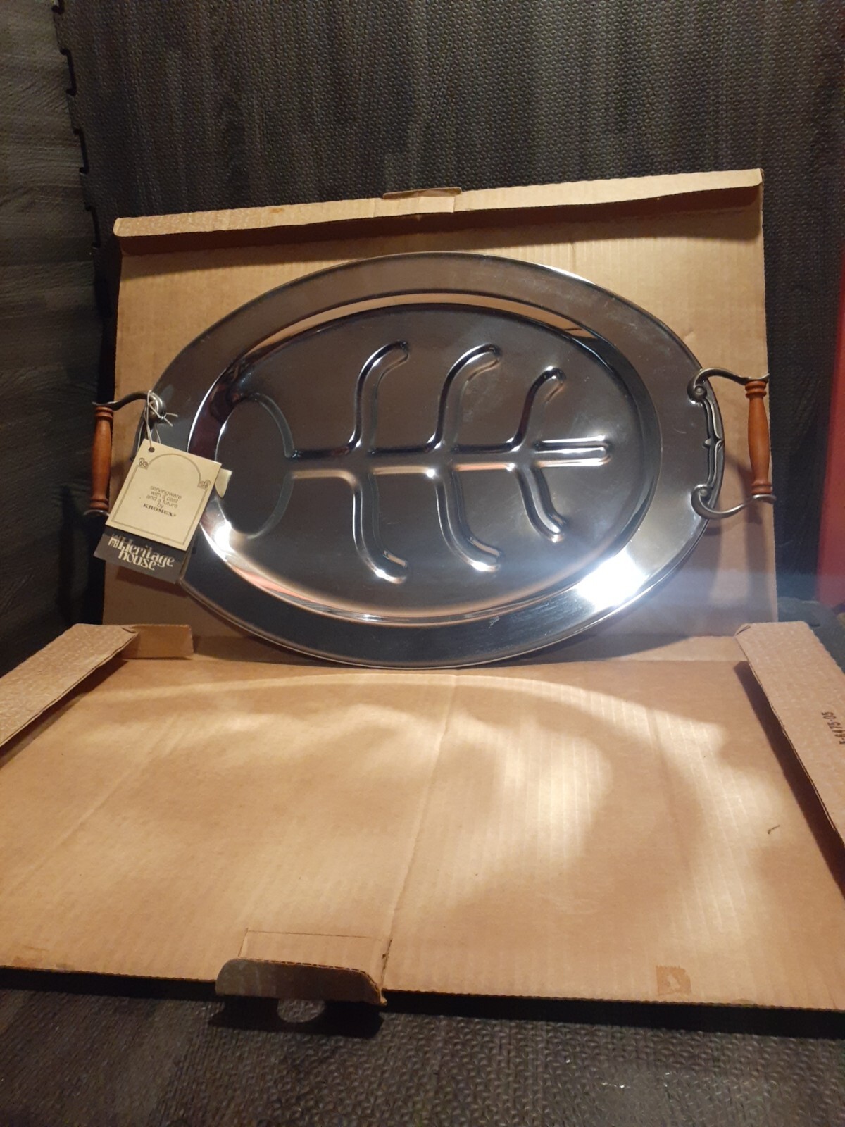 Vintage Kromex Serving Tray 18x13 Wood Handles Heritage House Oval ...