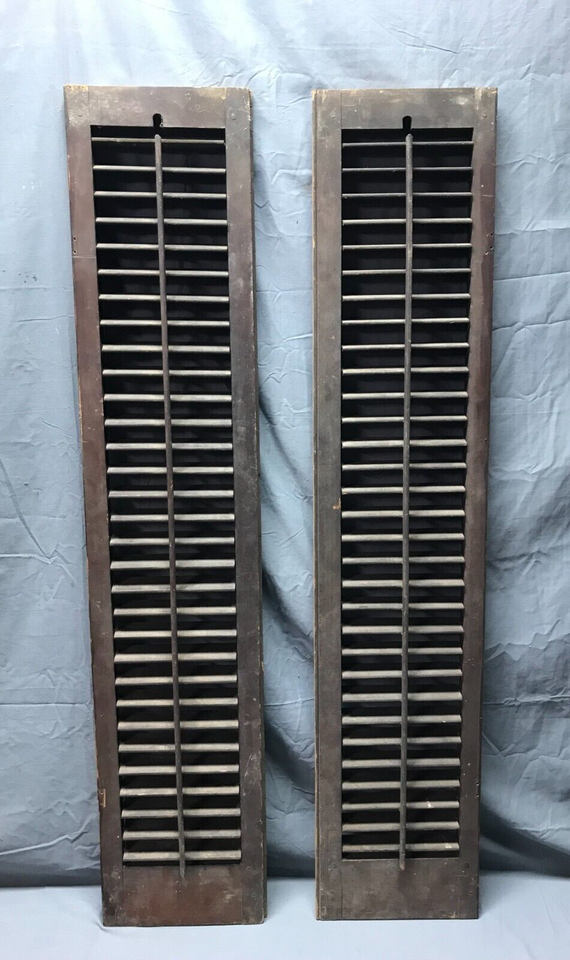 Antique Pair Wood Window 9x43 Louvered Shutters Interior Natural Old ...