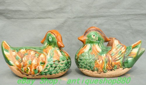 9'' Old Chinese Dynasty Tang Sancai Pottery Mandarin Duck Bird Statue ...
