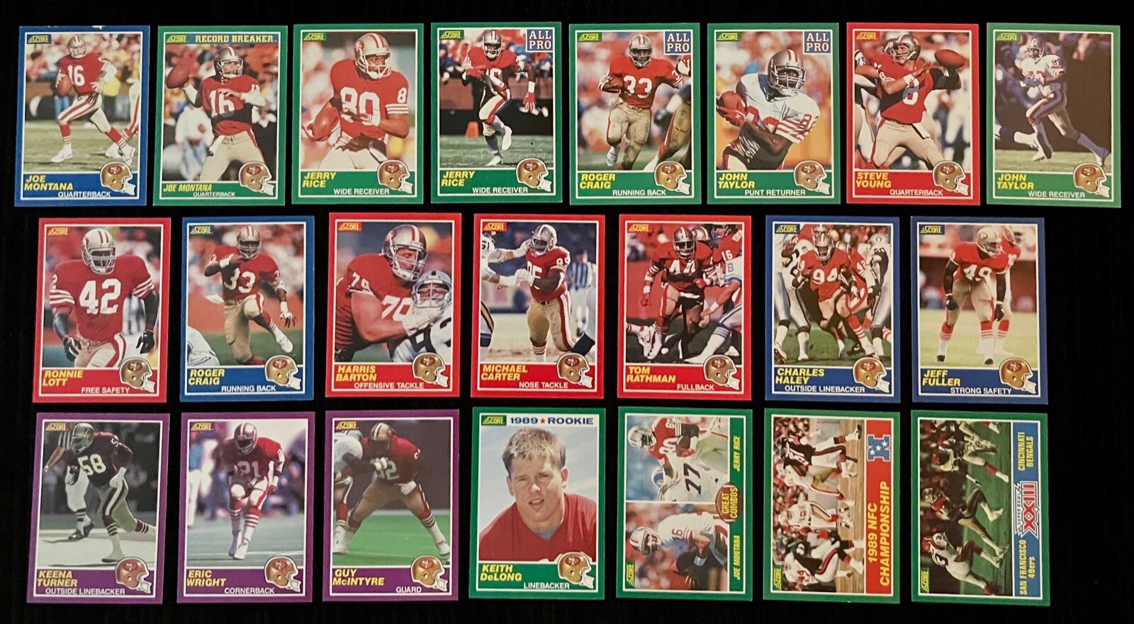 1989 Score San Francisco 49ers team set (22) Montana Rice Craig Taylor ...