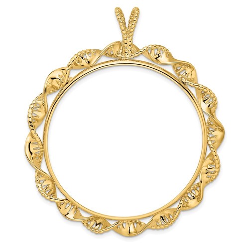 14k Yellow Gold 39.5mm Fancy Twisted Ribbon Prong Coin Bezel Pendant | eBay