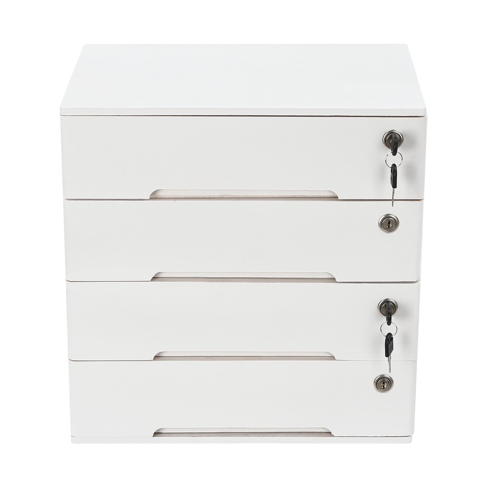 4-layer white wooden desktop storage box file cabinet with lockable ...