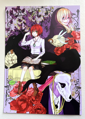 Japanese Manga Magus Bride Reading & Red Rose Anime Wall Art Décor ...