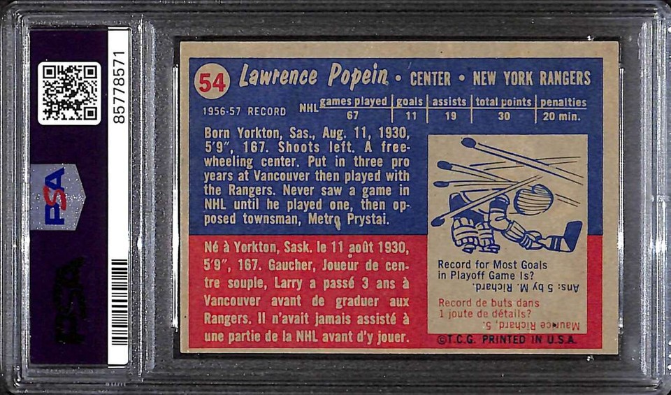1957 Topps #54 Larry Popein PSA 8 NMMT C90337 | eBay