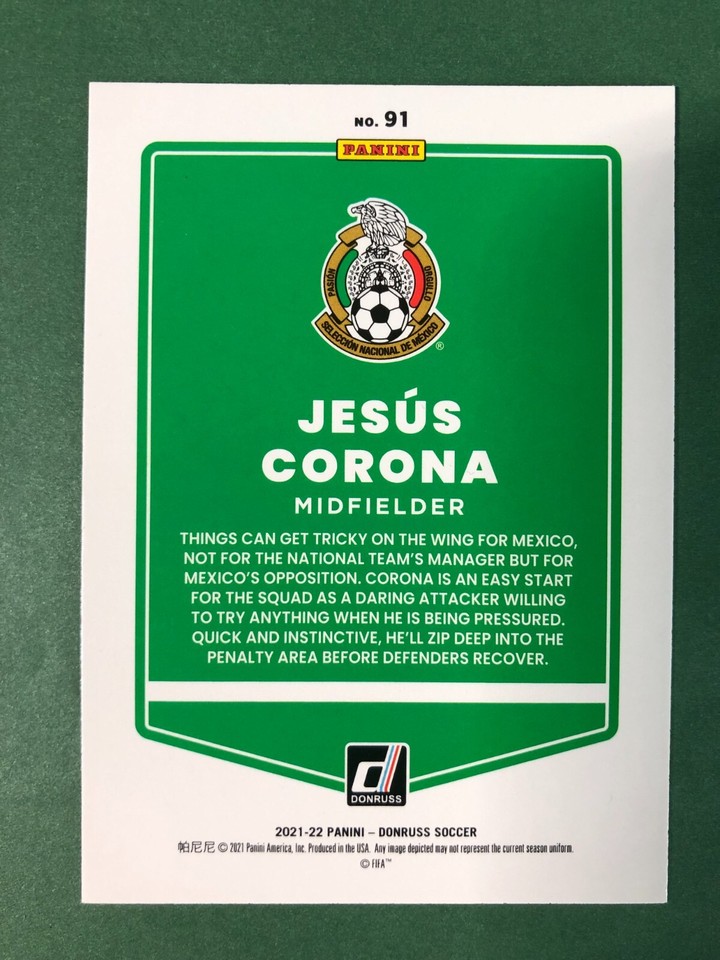 Jesus Corona 91 Orange Laser 2021-22 Panini Donruss Soccer Card Mexico ...