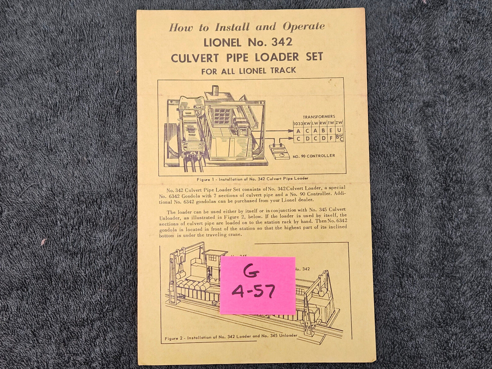 LIONEL # 342 CULVERT PIPE LOADER SET INSTRUCTIONS ORIGINAL | eBay