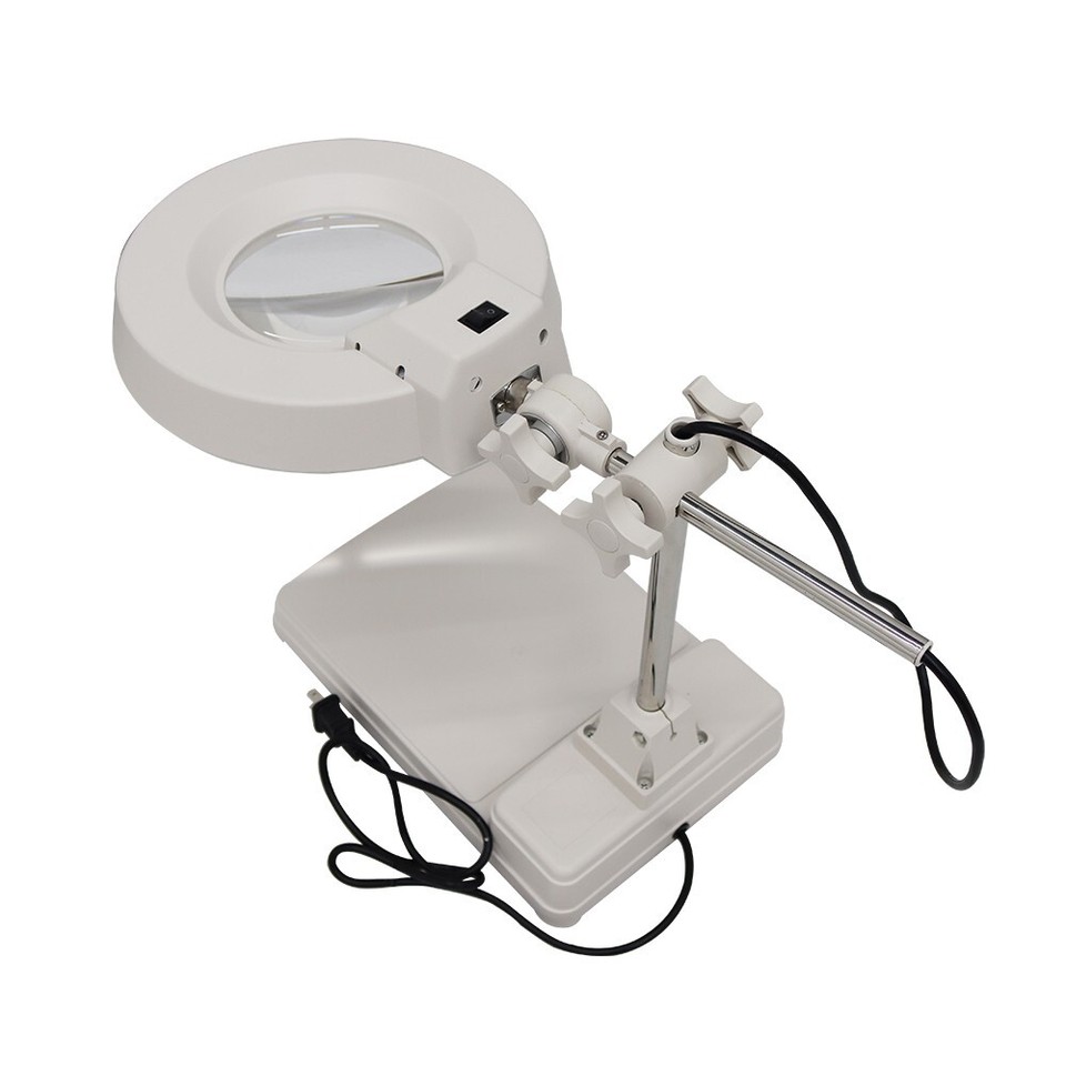 15 Time Benchtop LED Magnifier Cross Holder Magnifying White Glass Lens ...