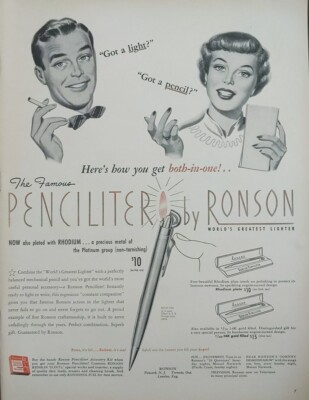 1949 Ronson print ad. Pencil lighter, Unique, Retro | eBay