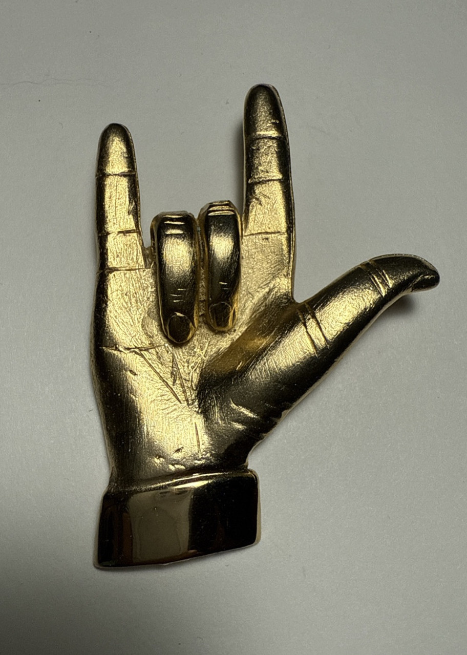 Vintage Large Hand Love Sign Ultra Craft Pin Gold Tone - Gem