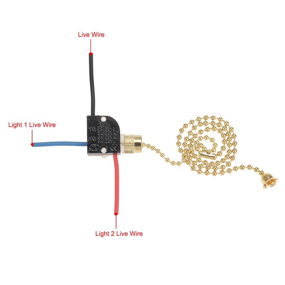 Pull Chain Switch SPDT for Fan Light Lamp with 33cm Extension Pull ...