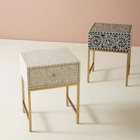 Personalized Bone Inlay Floral Pattern Bedside Table for Home Decor ...
